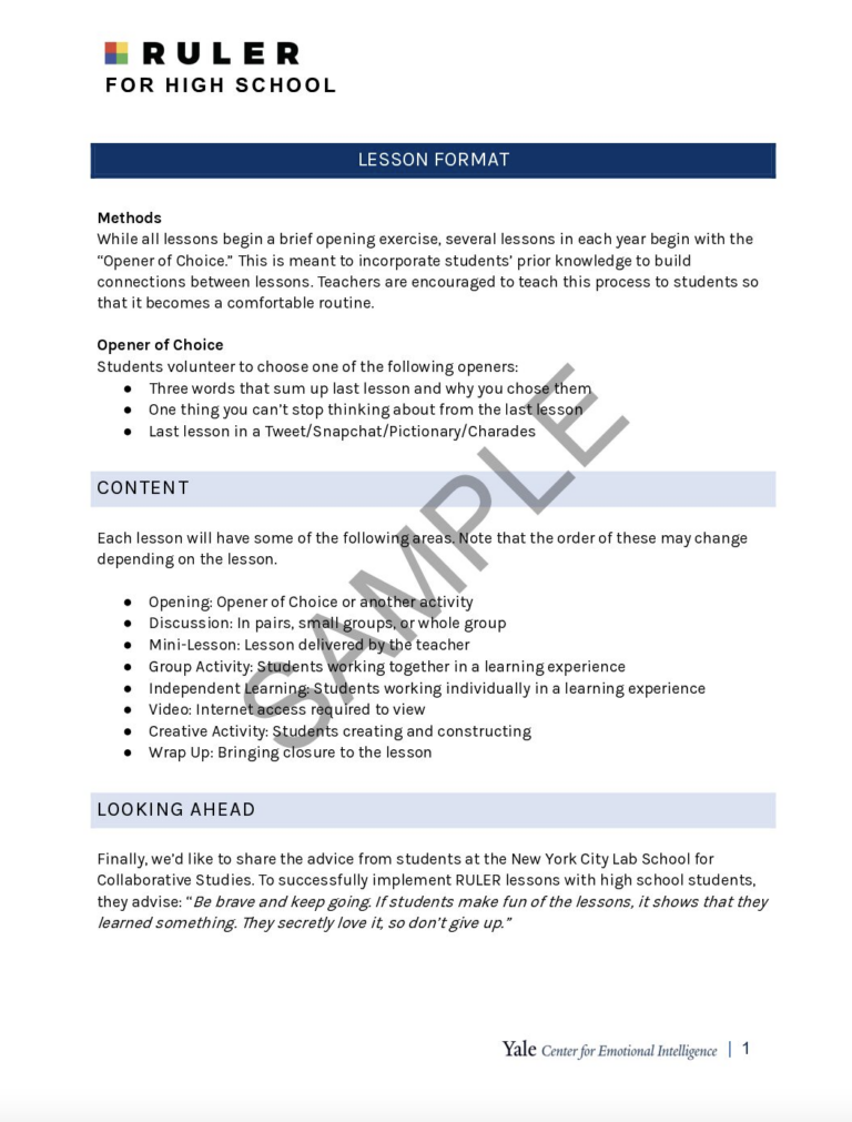 Sample Curricula - RULER Approach
