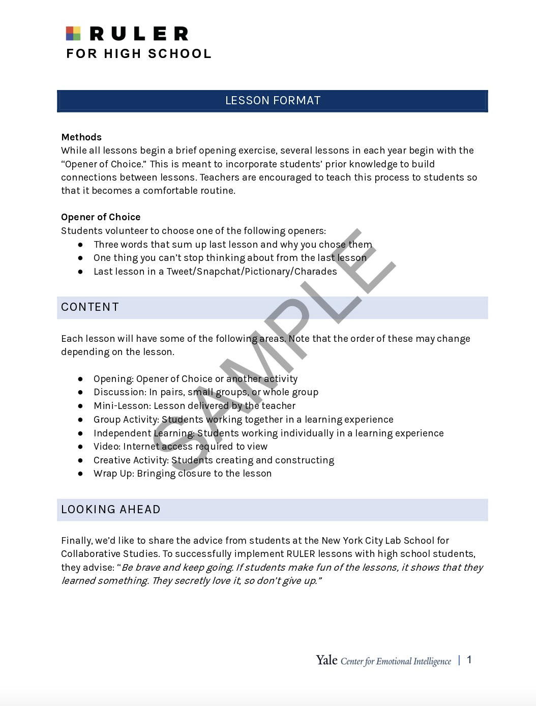 Sample Curricula - RULER Approach